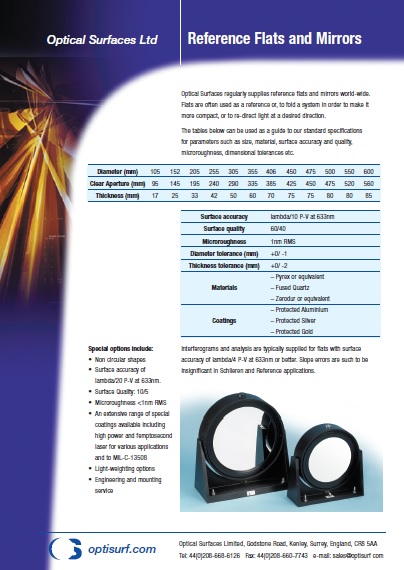 Large Diameter Reference Flats and Mirrors - Optical Surfaces